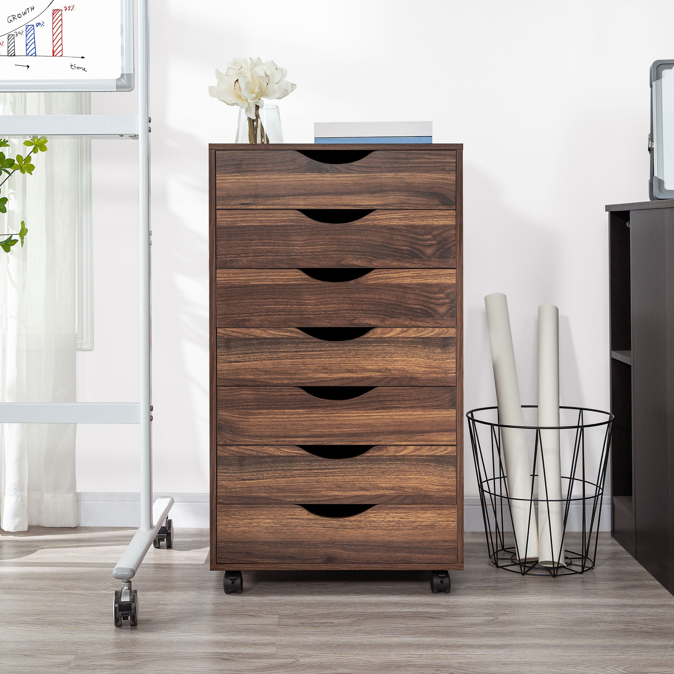Naomi Home Wooden File Cabinet, Brown Oak, Mobile, 7 Drawers, Under ...