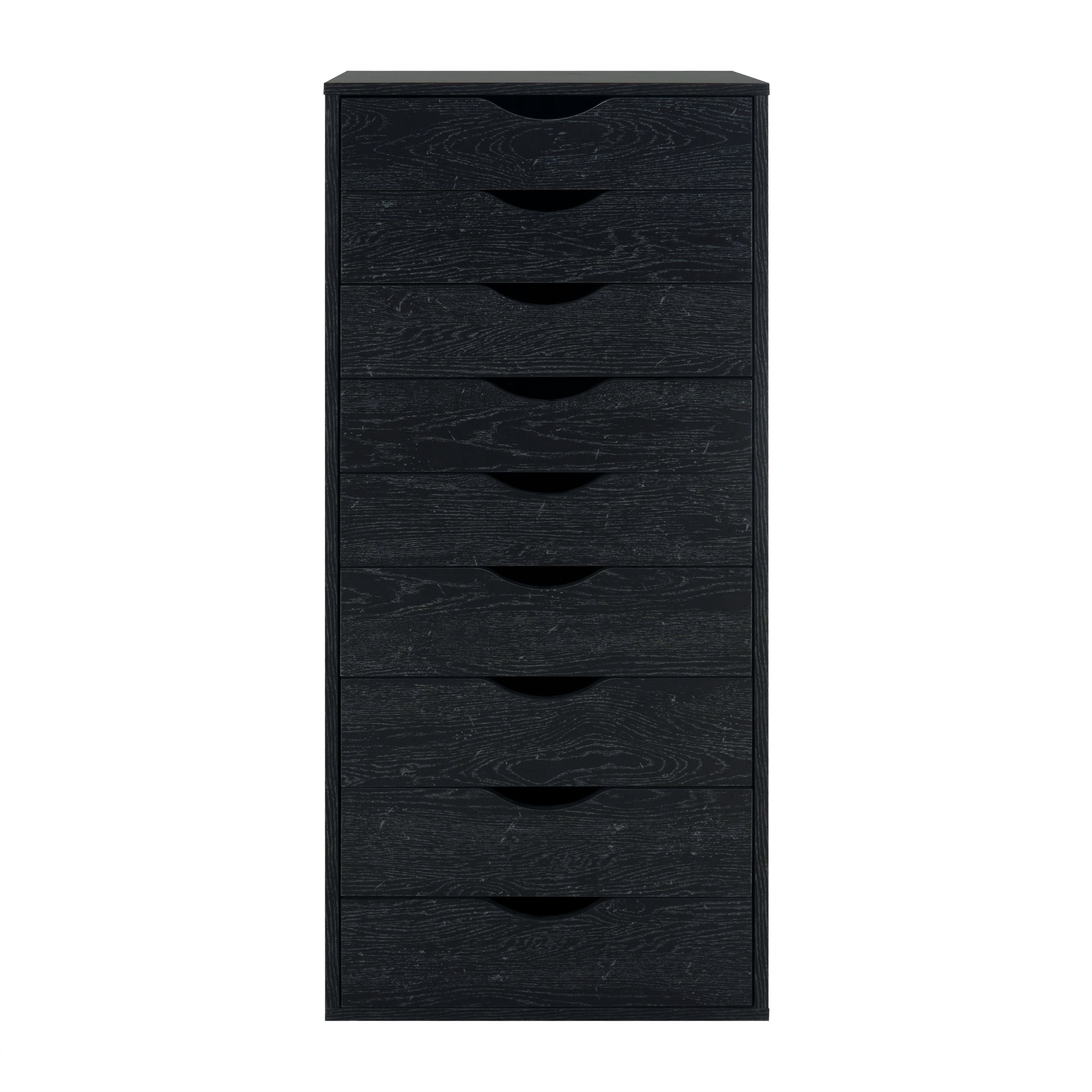 Naomi Home Office File Cabinet, Distressed Black, 9-Drawer, Mobile ...