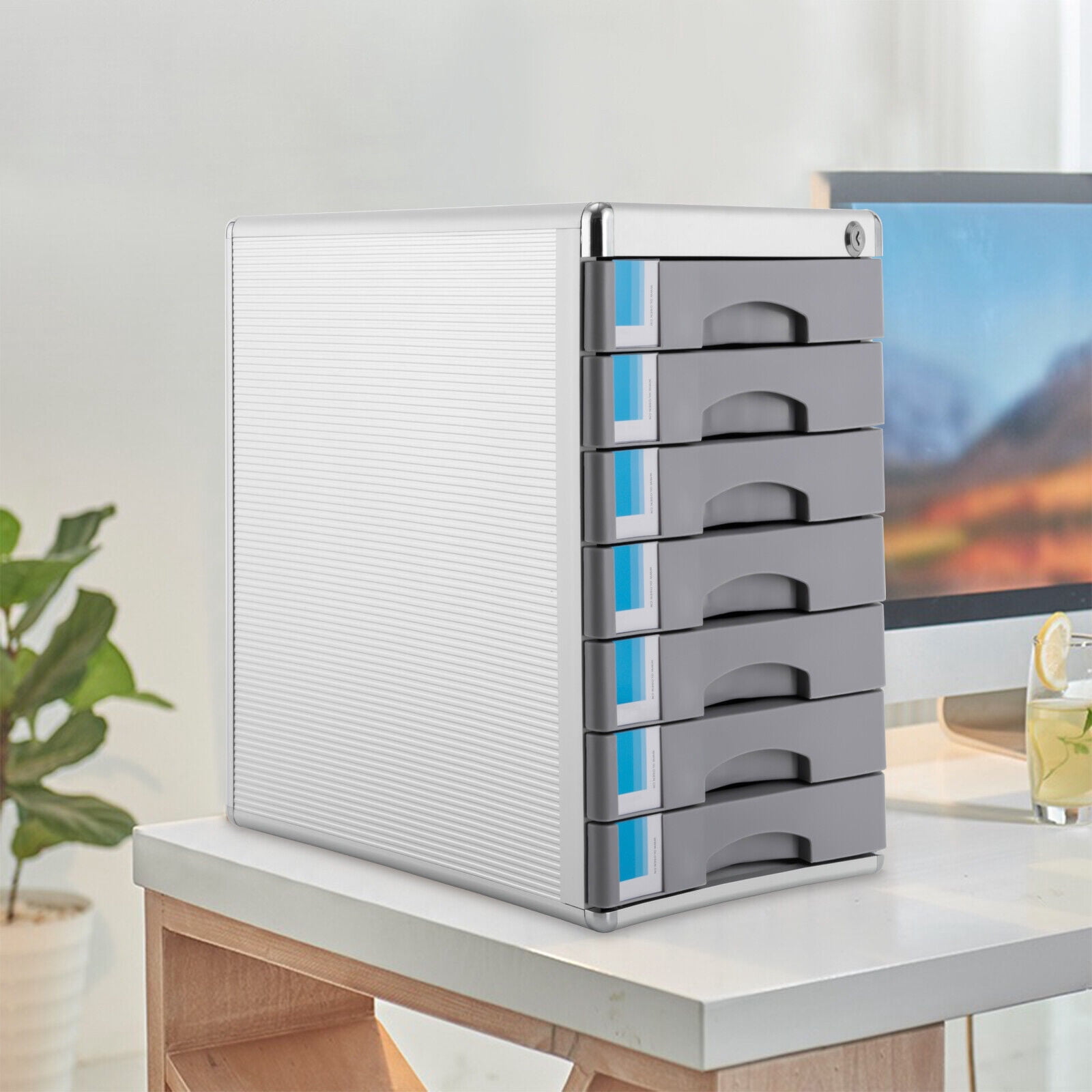 Office Filing Cabinet 7 Drawer Aluminum Alloy File Cabinet W/ Lock ...