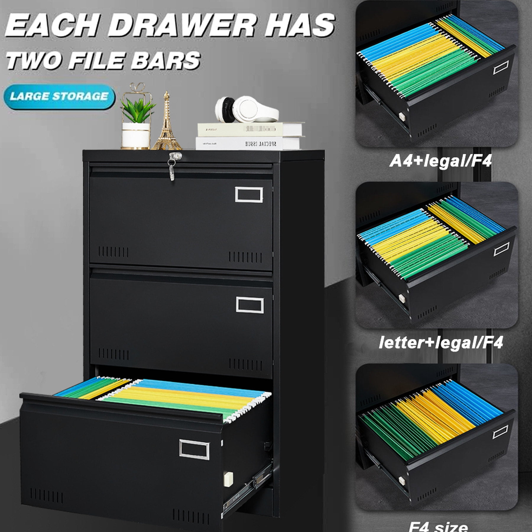 Office Filing Cabinet | Large Capacity Drawers for Multiple Document ...