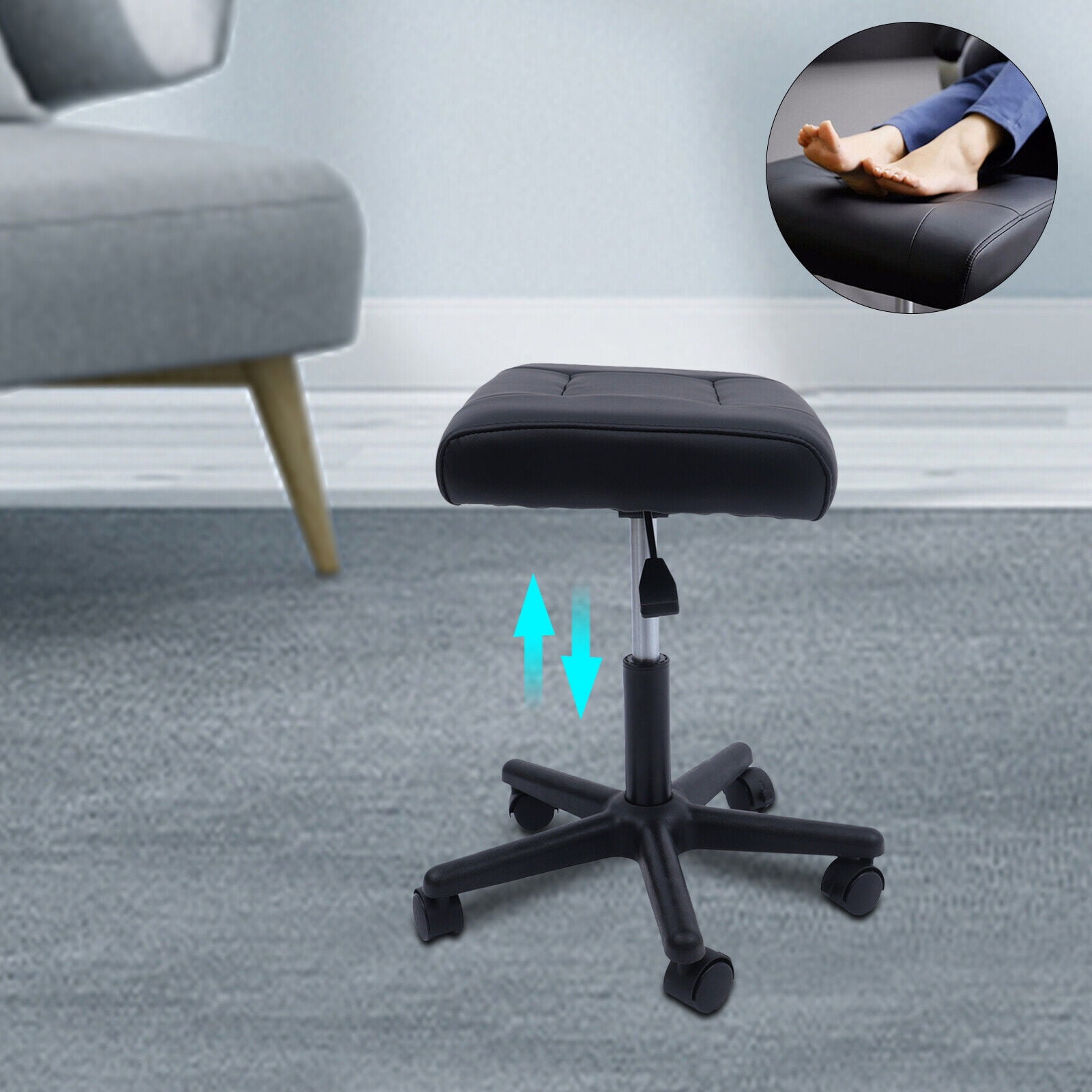 Office Footrest PU Leather Foot Stool with Wheels Foot Stand Under Desk ...