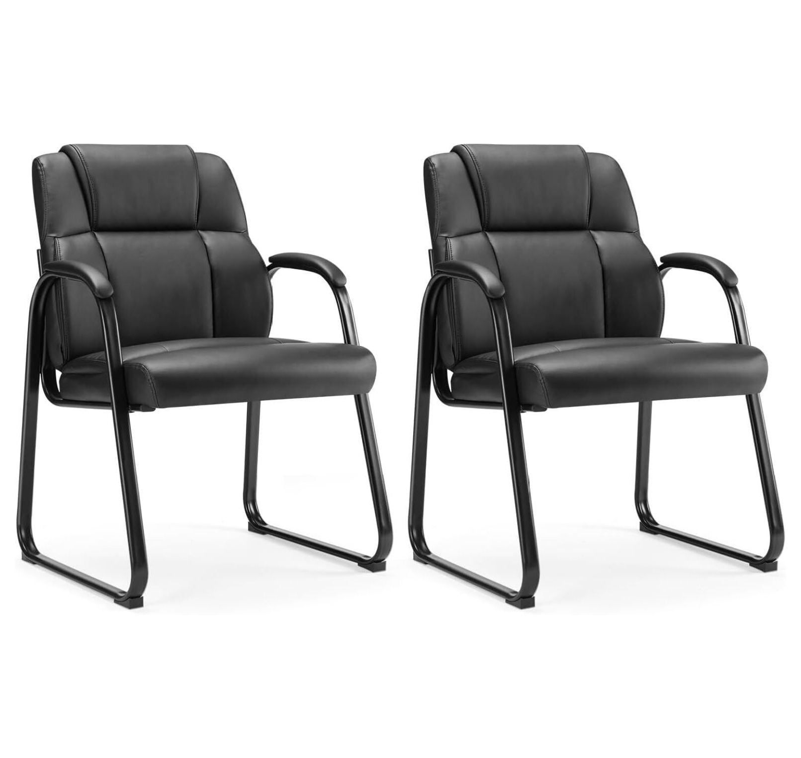 Office Guest Chair Leather Stationary Waiting Room Chairs with Comfy ...