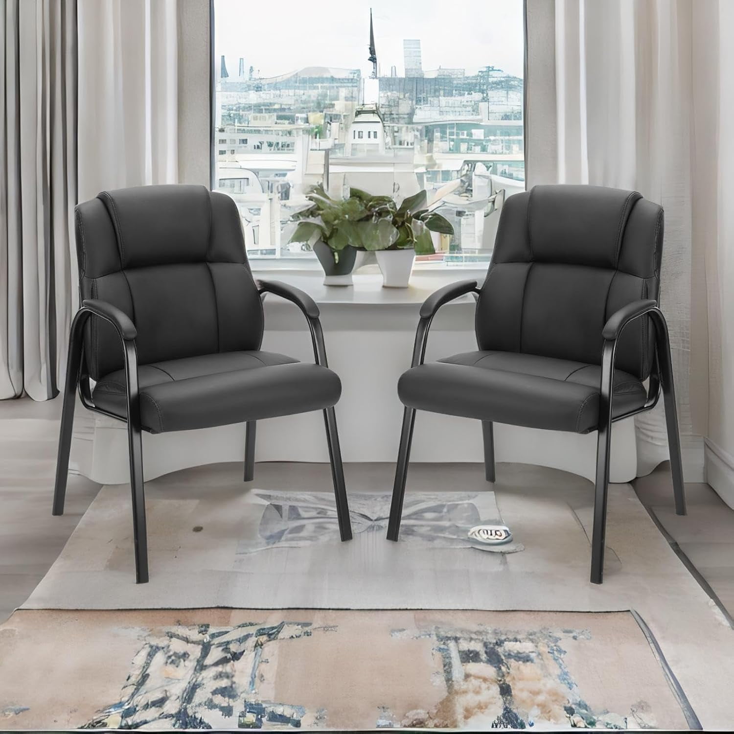 Office Guest Chairs for Waiting Room Set of 2, PU Leather Big and Tall ...