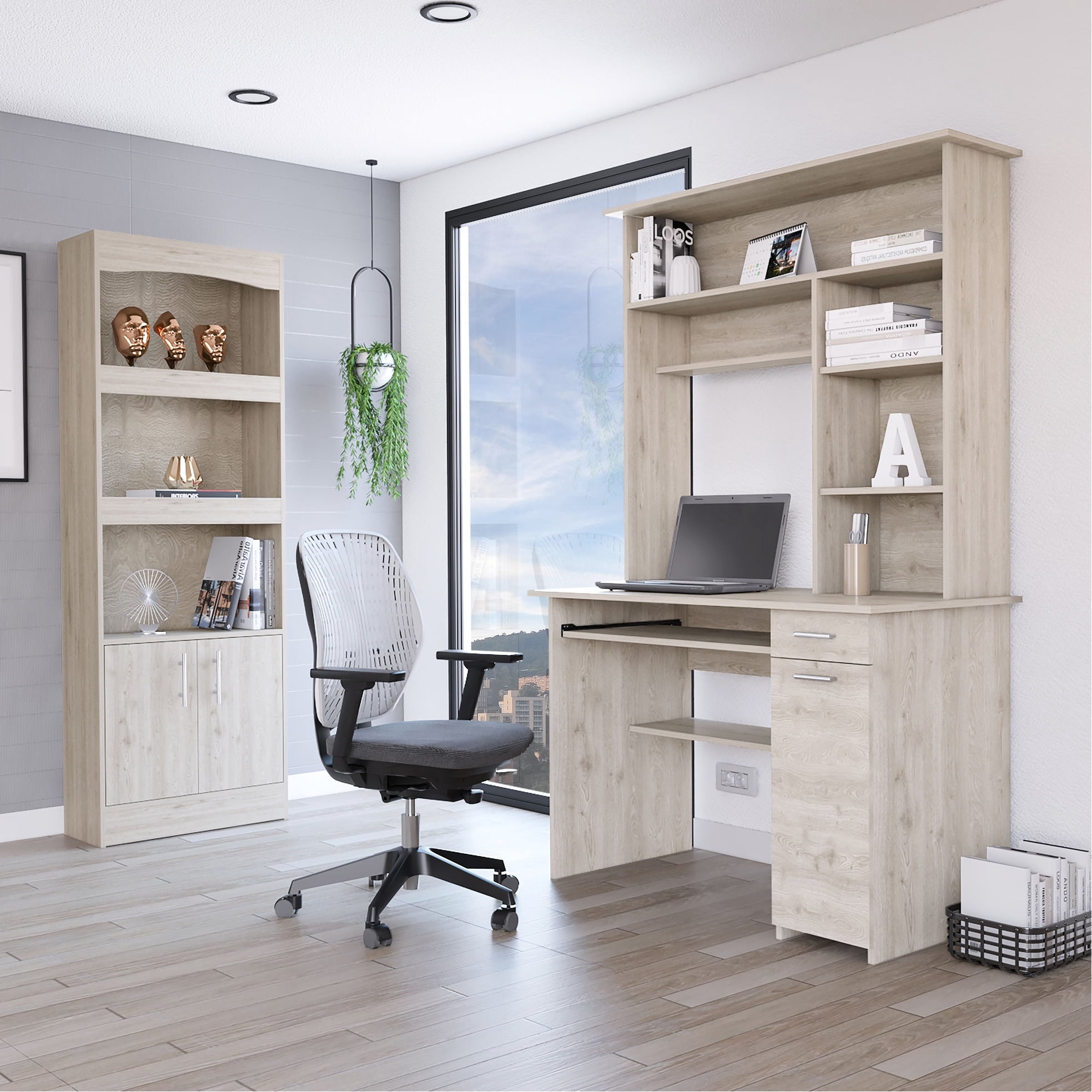 Office In Gray - 10-shelf Bookcase And Desk With Versatile Design 4 ...