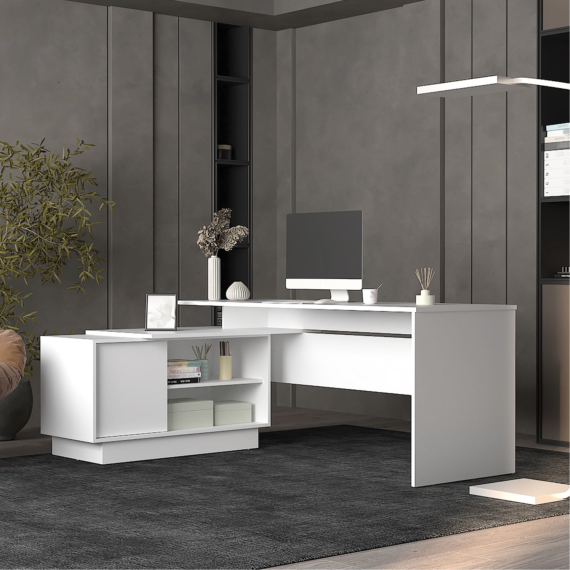 Office L-Shaped Desk | Easy to Assemble and Wall-Mount | Particle Board ...