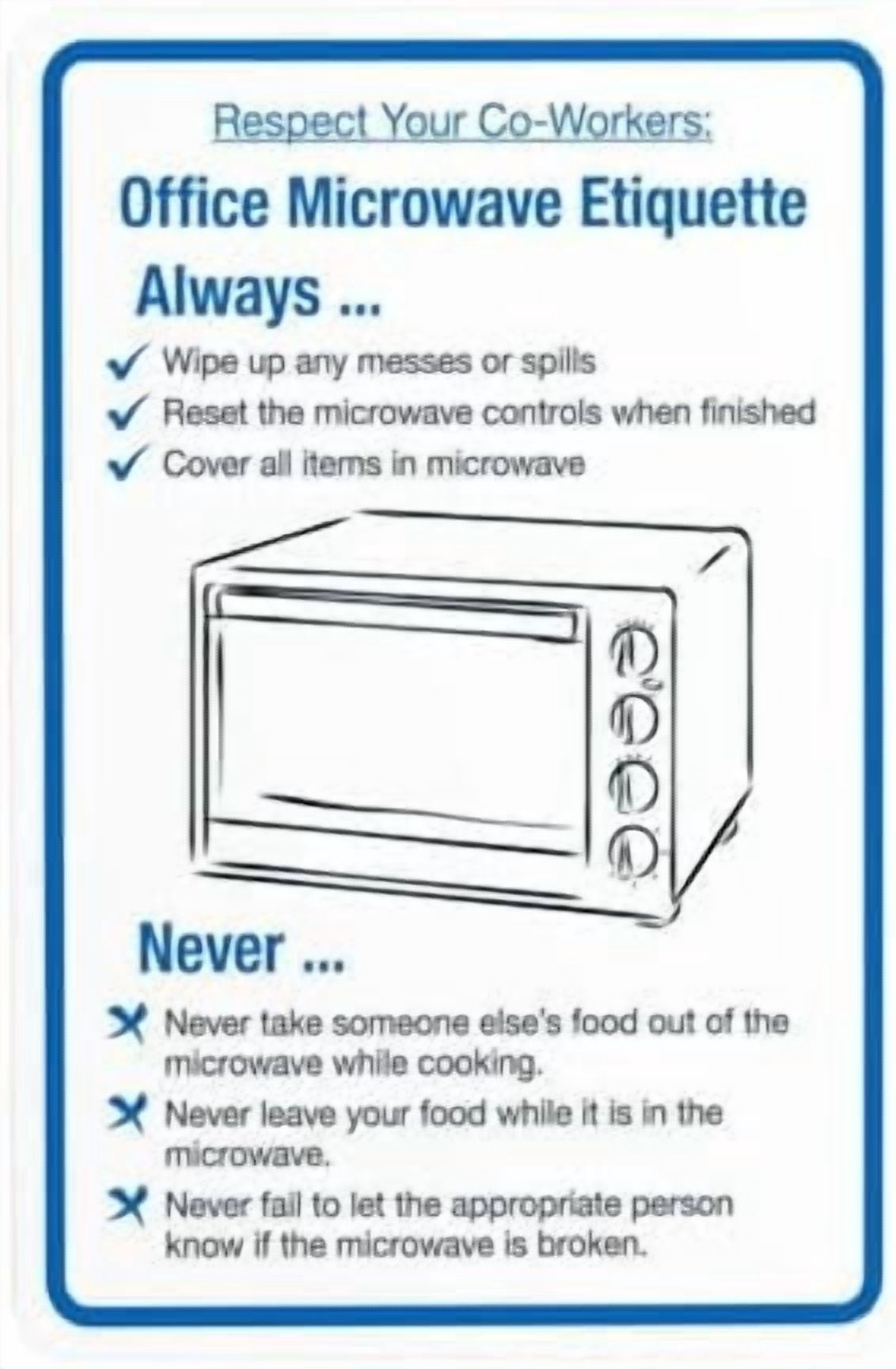 Office Microwave Etiquette Warning Sign, Office Security Metal Signs ...