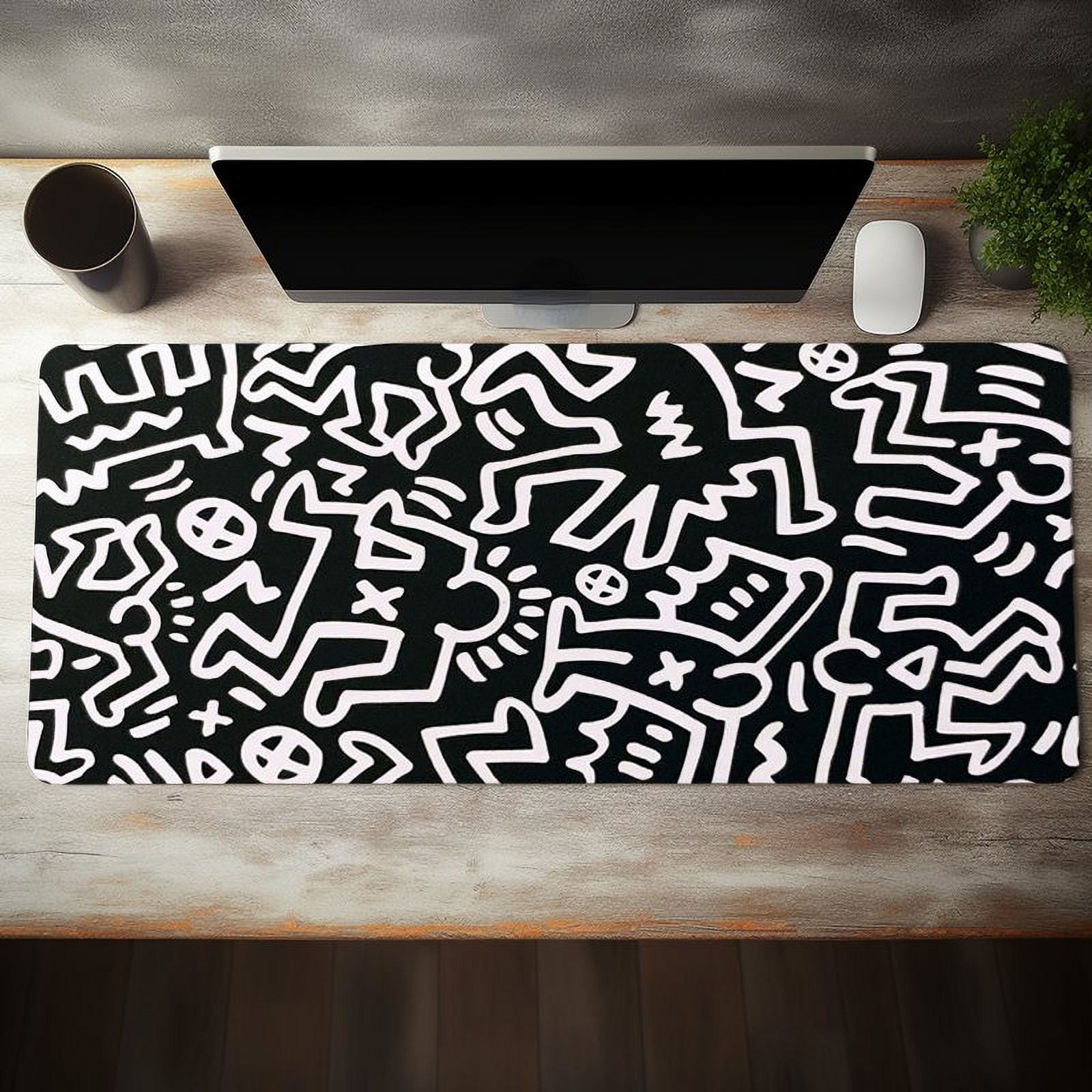 Office Mousepad,Black And White Graffiti Cool Black Gaming Desk Mat ...