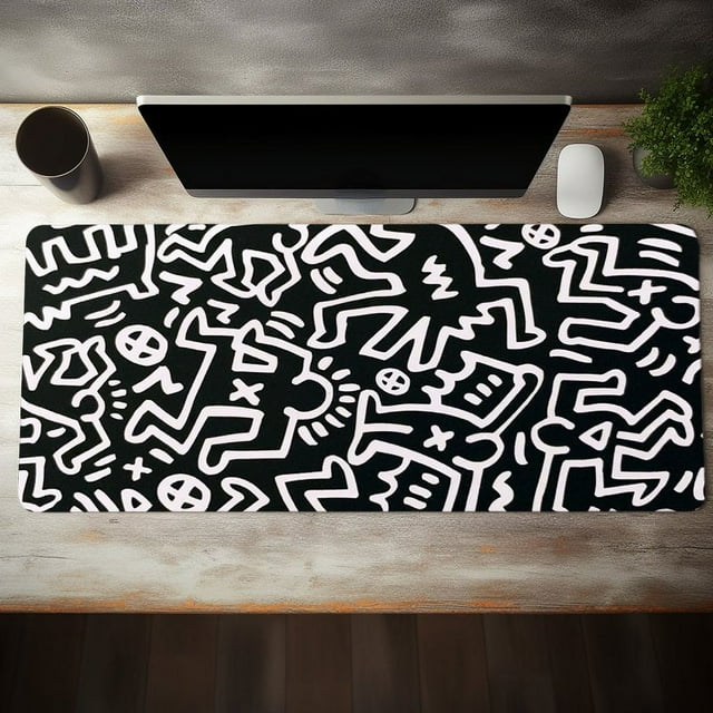 Office Mousepad,Black And White Graffiti Cool Black Gaming Desk Mat ...