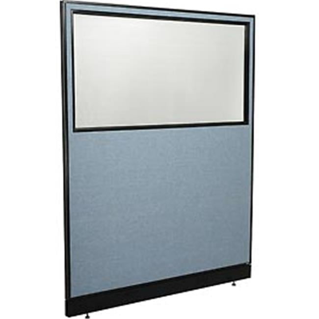 Office Partition Panel with Partial Window & Pass-Thru Cable - Blue ...