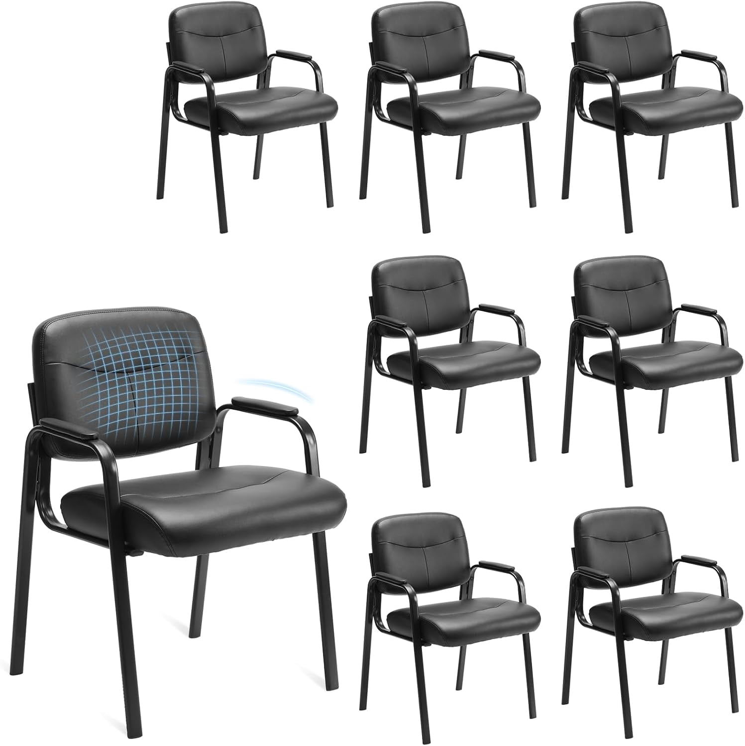 Office Reception Guest Chair No Wheels Set of Leather Stationary ...