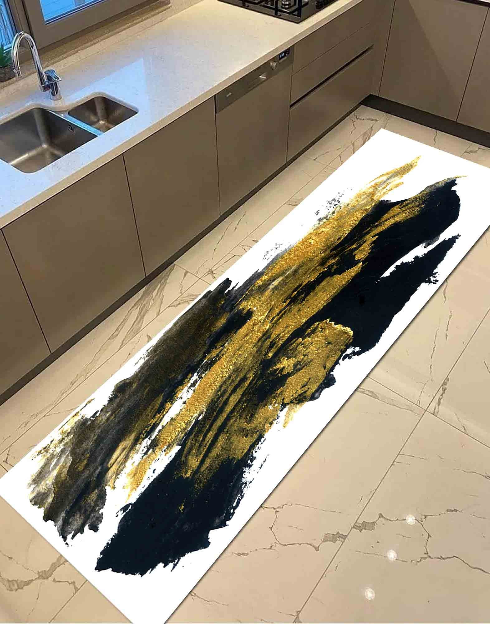 Office Rugs, Contemporary Rugs, Black And Gold Brush Effect Rug, Living ...