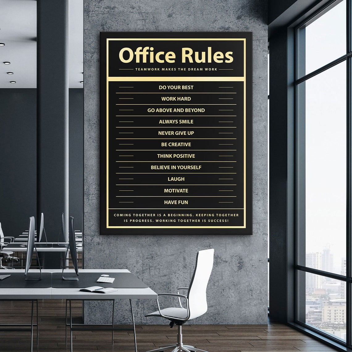 Office Rules Wall Art, Motivational Office Decor, Teamwork ...
