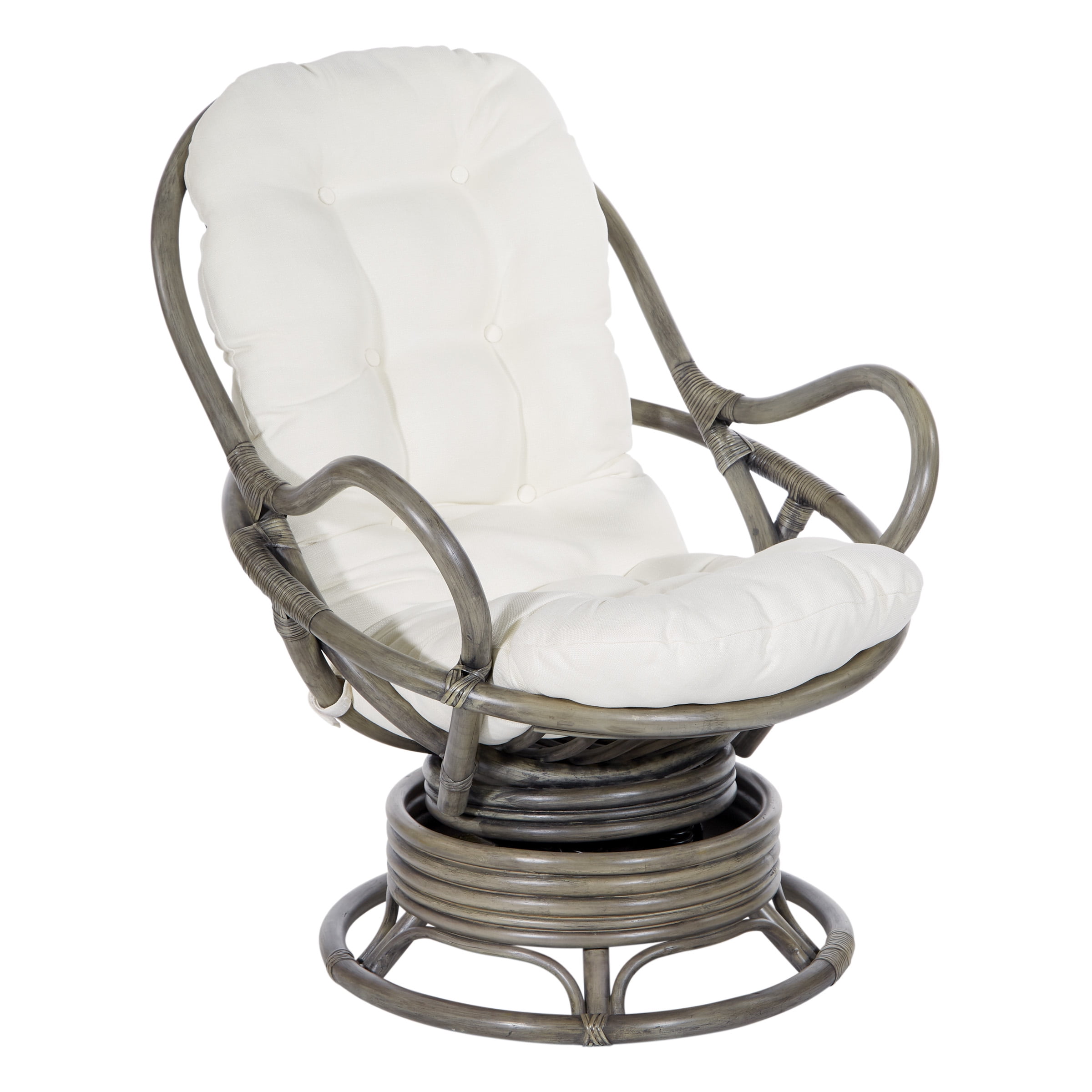 OSP Home Furnishings Tahiti Rattan Swivel Rocker Chair in White Fabric ...