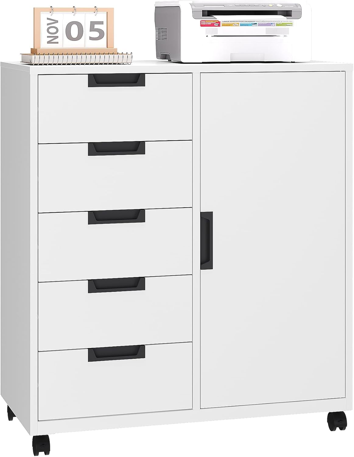 Office Storage Cabinet, 5 Drawer Metal Cabinet w/Universal Wheels ...