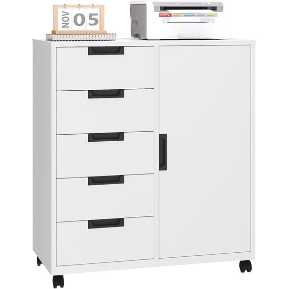 Office Storage Cabinet, 5 Drawer Metal Cabinet w/Universal Wheels ...