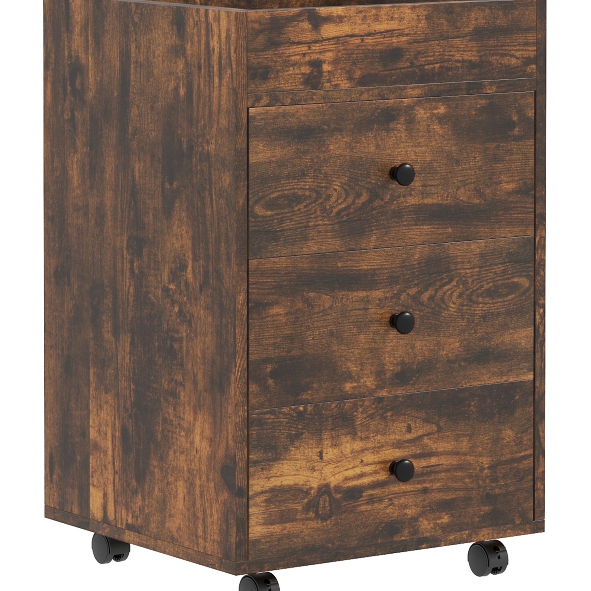Office Storage Chest With 3 Drawers And Removable Tray, Rustic Brown ...