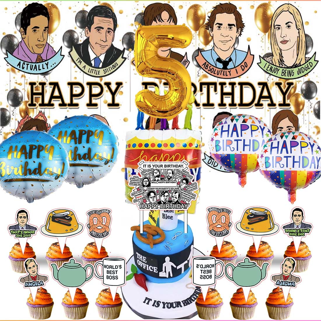 Office TV 5th Tableware Balloons Cake Toppers Backdrop Banner Supplies ...