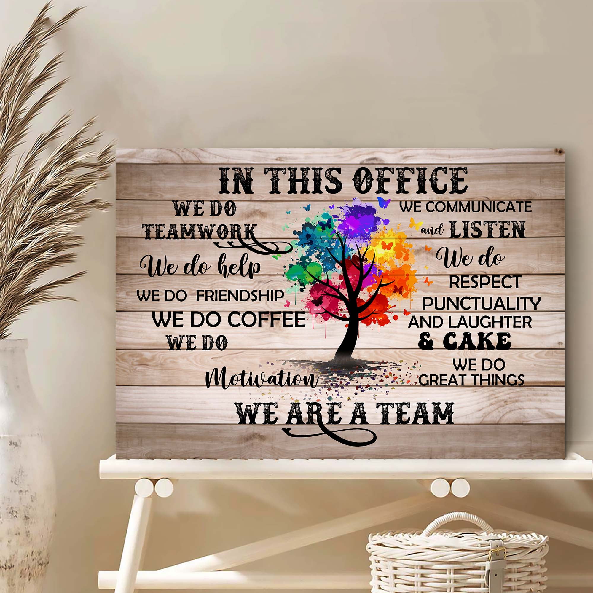 Office Teamwork Canvas Wall Art – “In This Office” Rainbow Tree ...