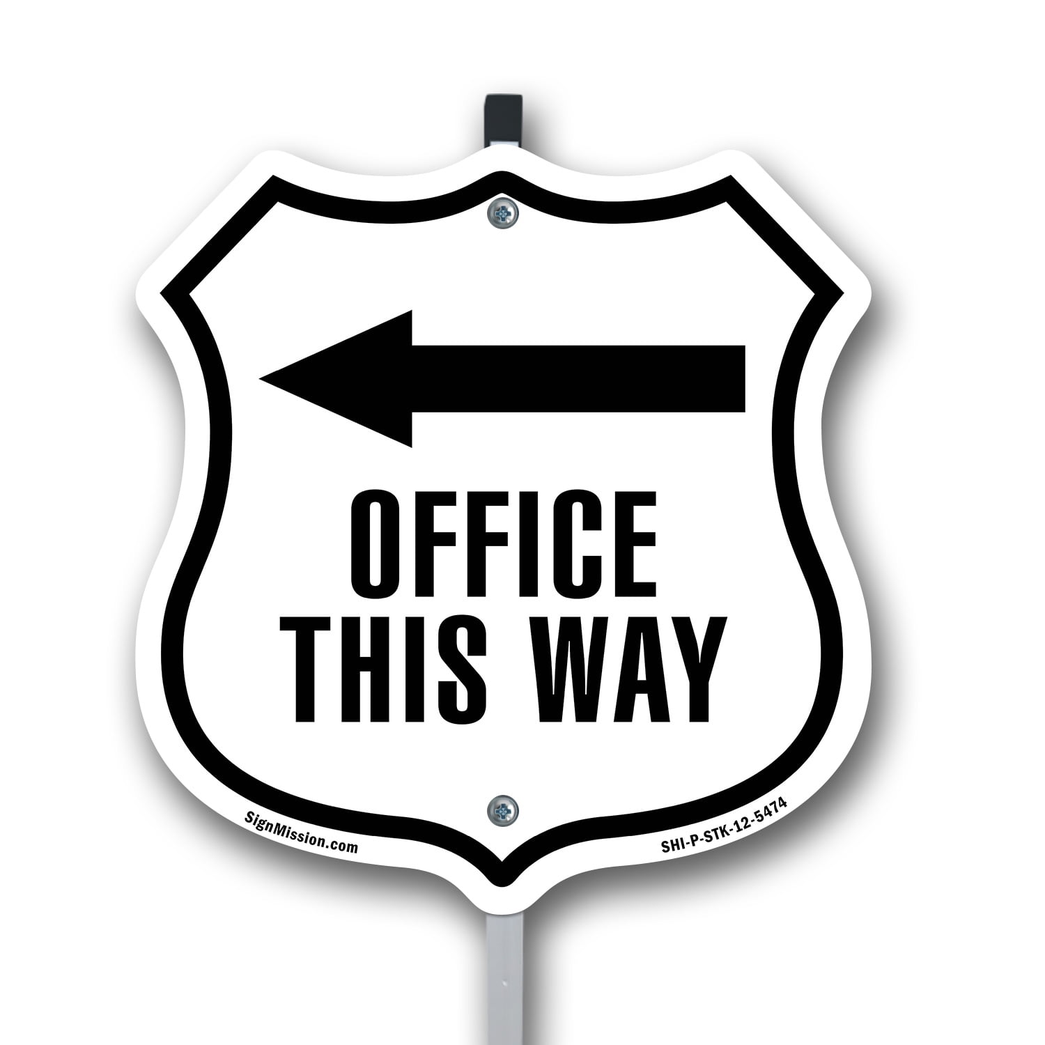 Office This Way Left 12 inch X 12 inch Shield Shaped Commercial Grade ...