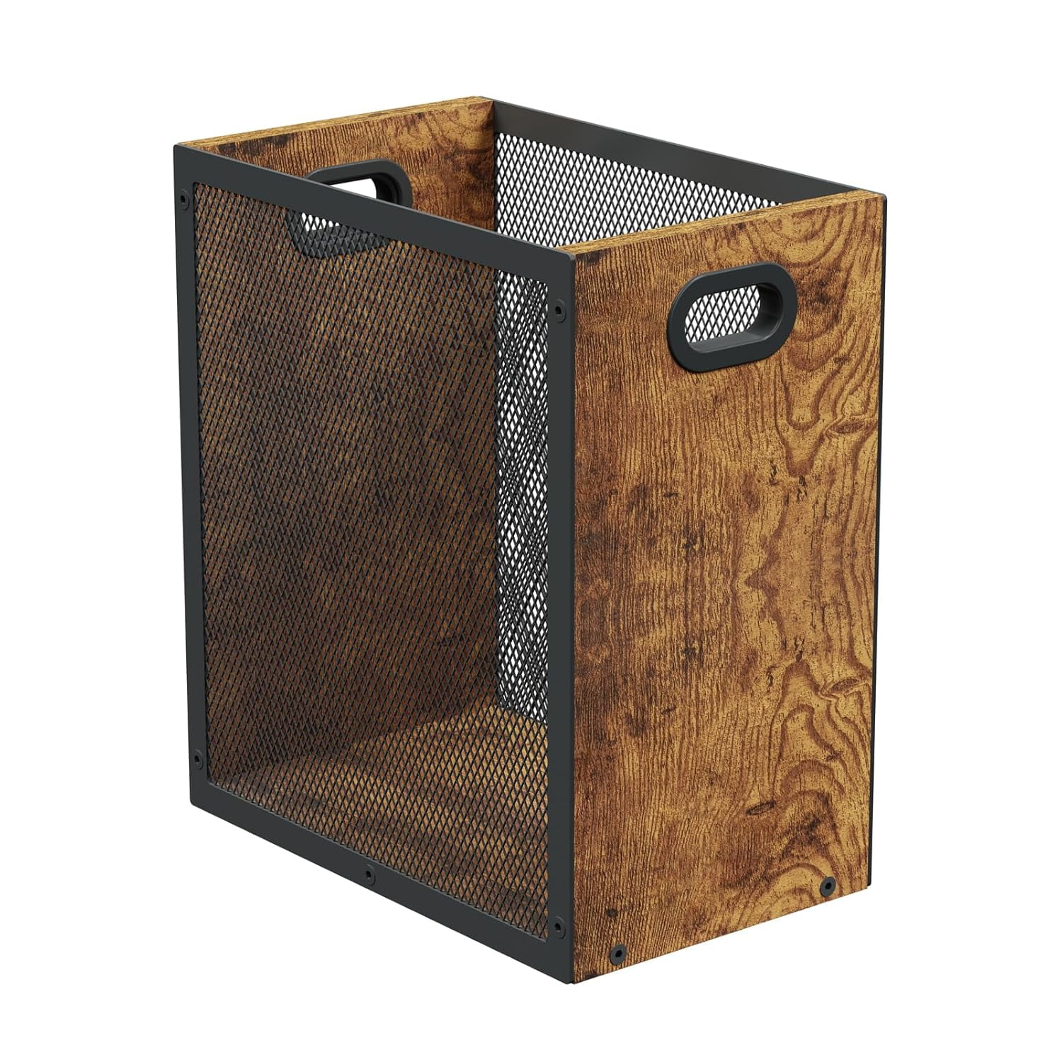 Office Trash Can, Rectangular Kitchen Garbage Can, Iron and Wood ...