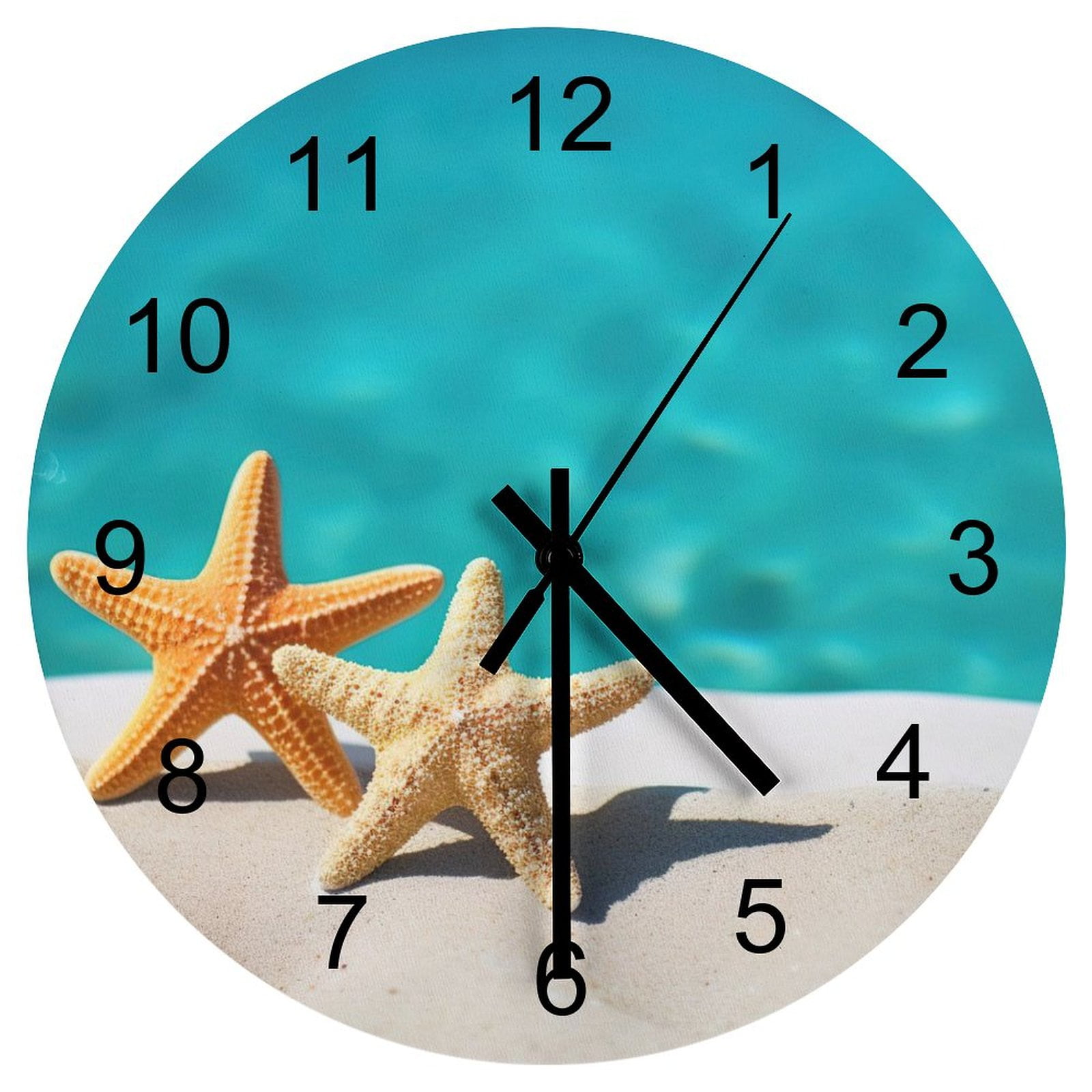 Office Wall Clock Beach Star Sea star Clocks 12 inch Mute Wood Round ic ...