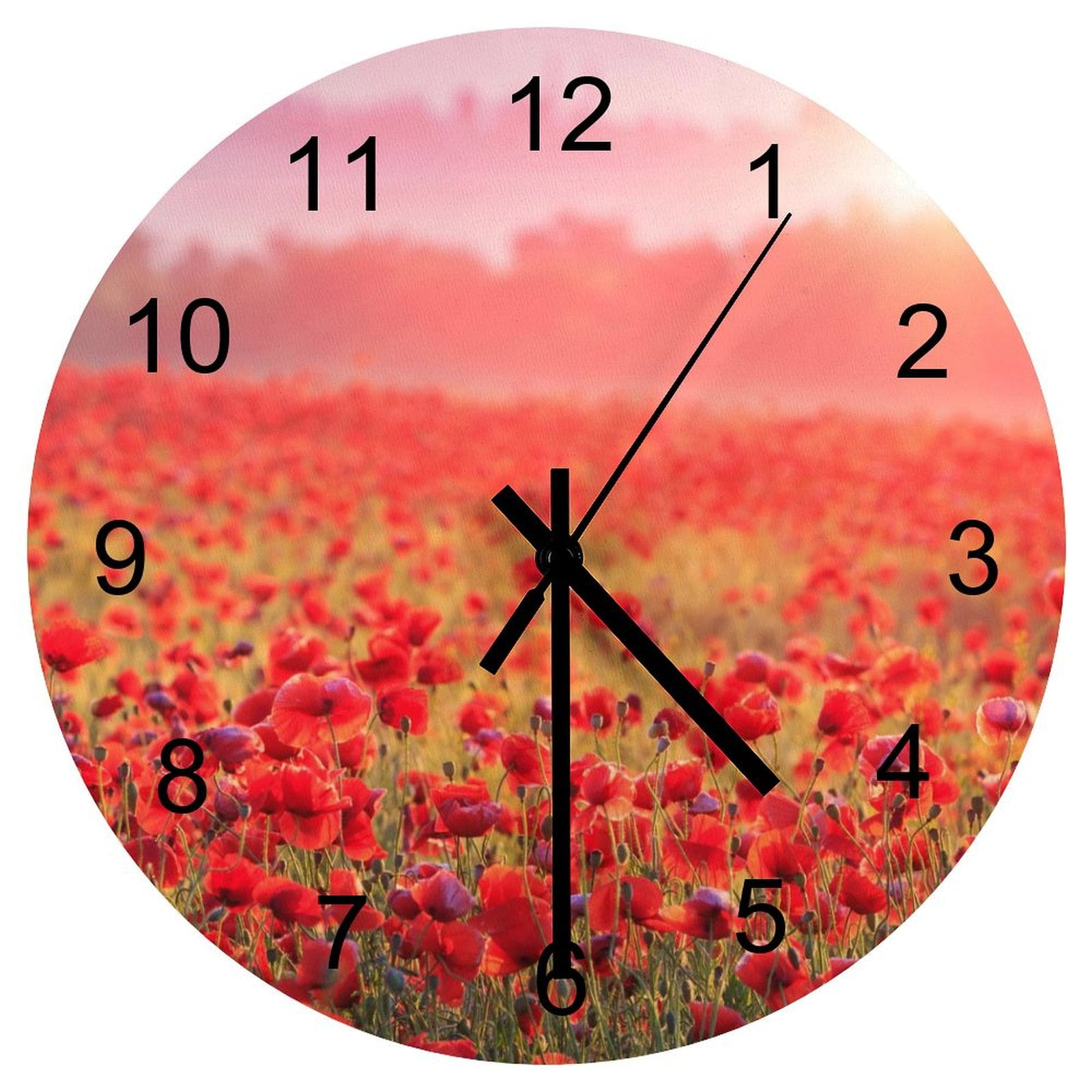 Office Wall Clock Modern Flowers Nature Clocks 12 inch Mute Wood Round ...