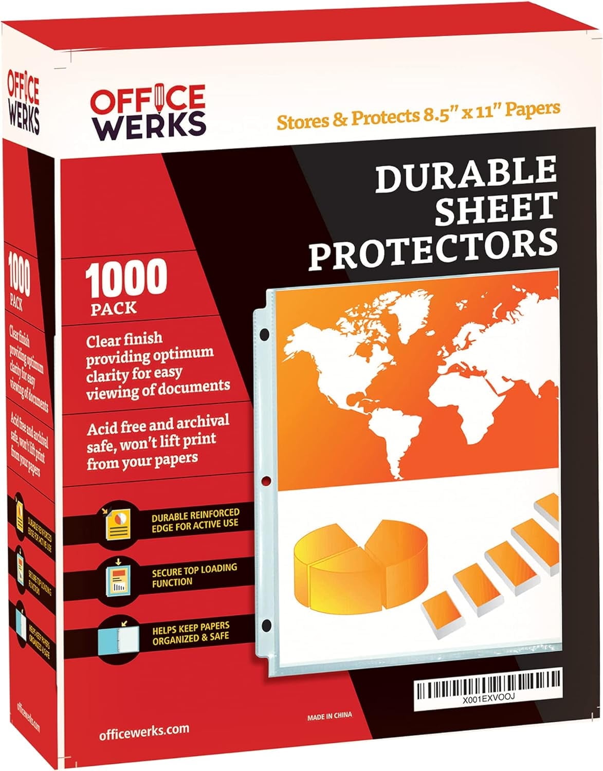 Office Werks 1000 Sheet Protectors, 8.5 X 11 Inch Clear Page for 3 Ring ...