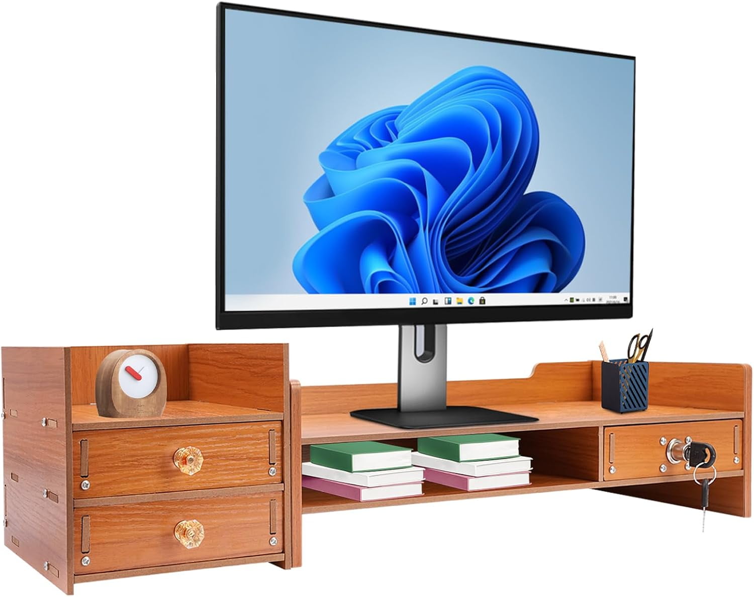Office Wood Desk Organizers w/Lock File Storage Computer Desktop Tray ...