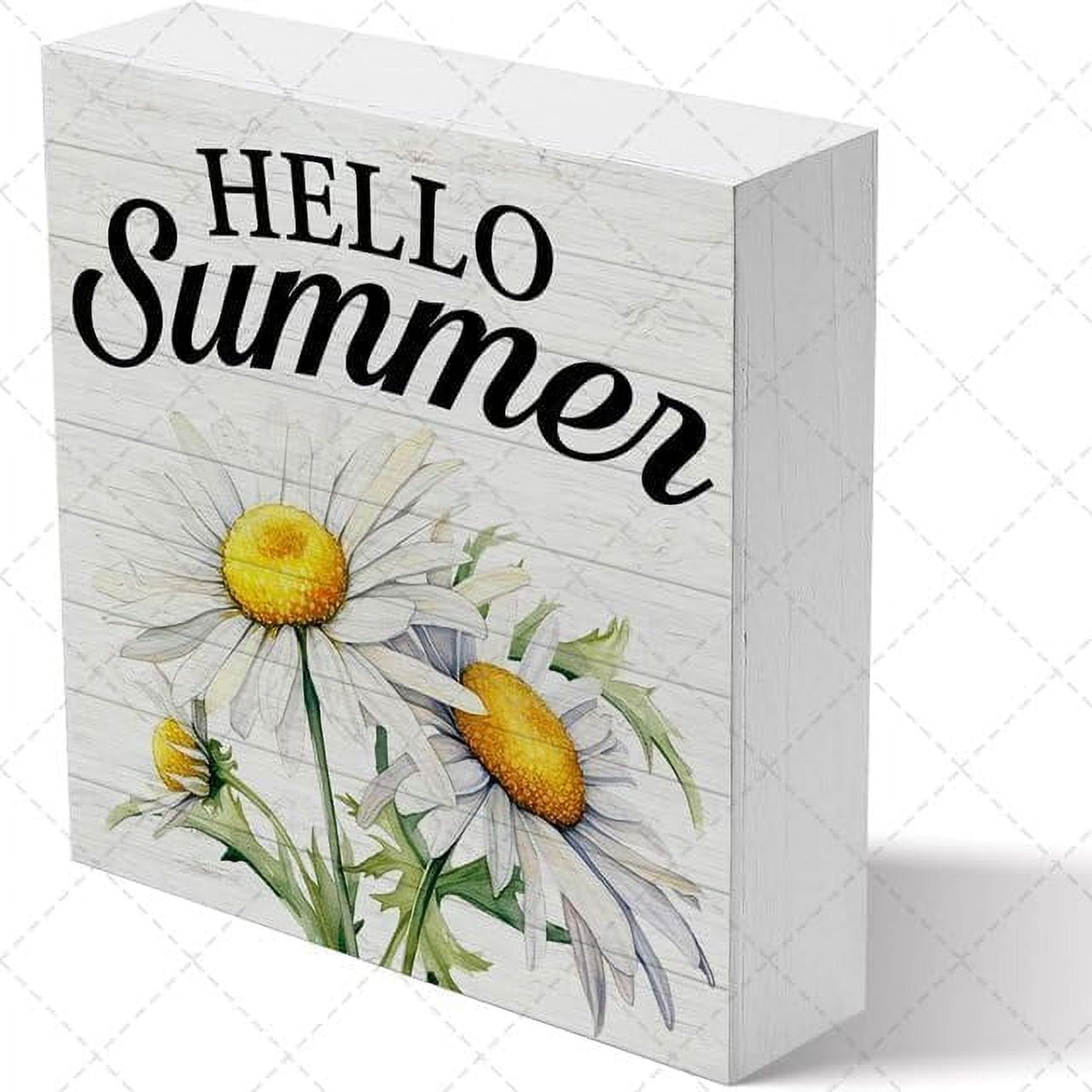 Office Wooden Box Sign Desk Decor Hello Summer Daisy Wooden Box Sign ...