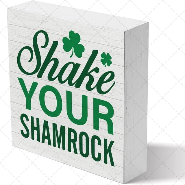 Office Wooden Box Sign Desk Decor Shake Your Shamrock Wooden Block Sign ...