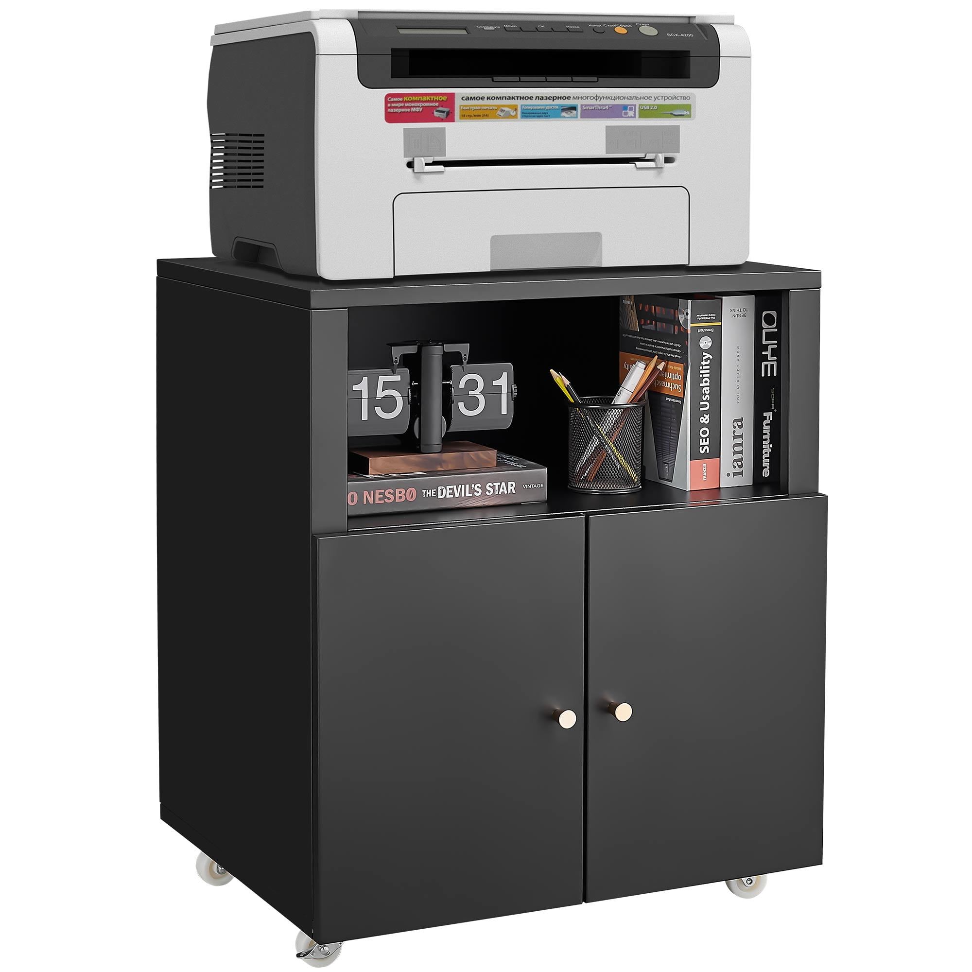 Office furniture Copier Cabinet white 2 door steel copier stand mobile ...