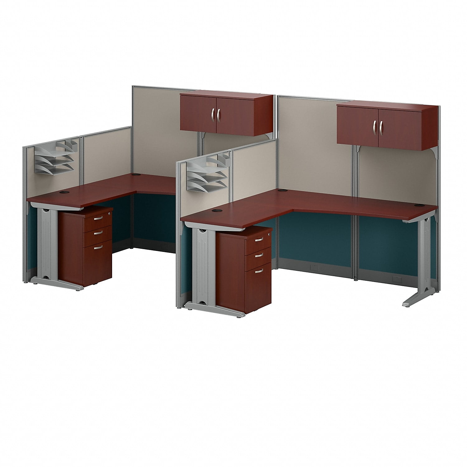 Office in an Hour 2 Person L Cubicle Desk Set in Hansen Cherry ...