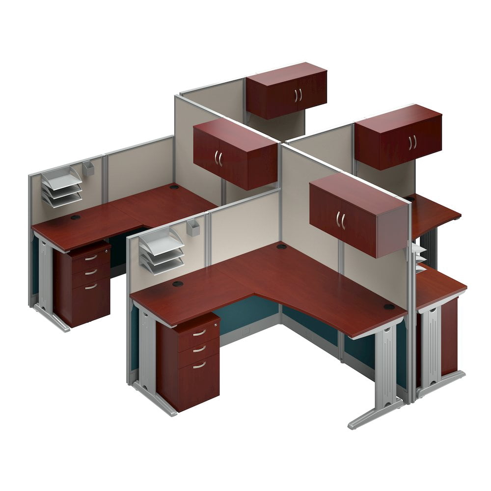 Office in an Hour 4 Person L Cubicle Desk Set in Hansen Cherry ...