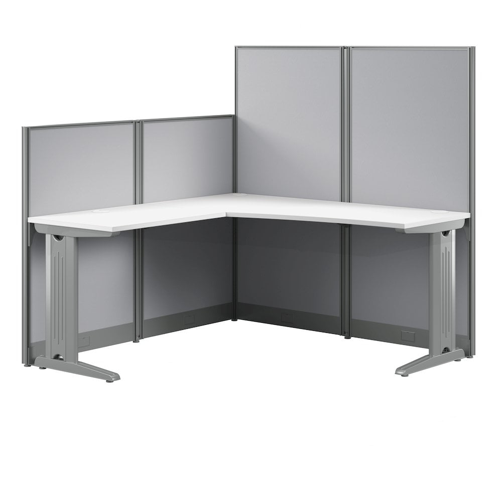 Office in an Hour 65W L Shaped Cubicle Desk in Pure White - Engineered ...