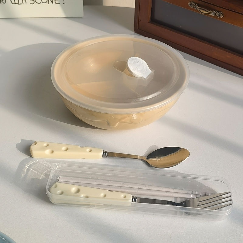 Office workers can microwave three-grid dining bowl ceramic rice bowl ...