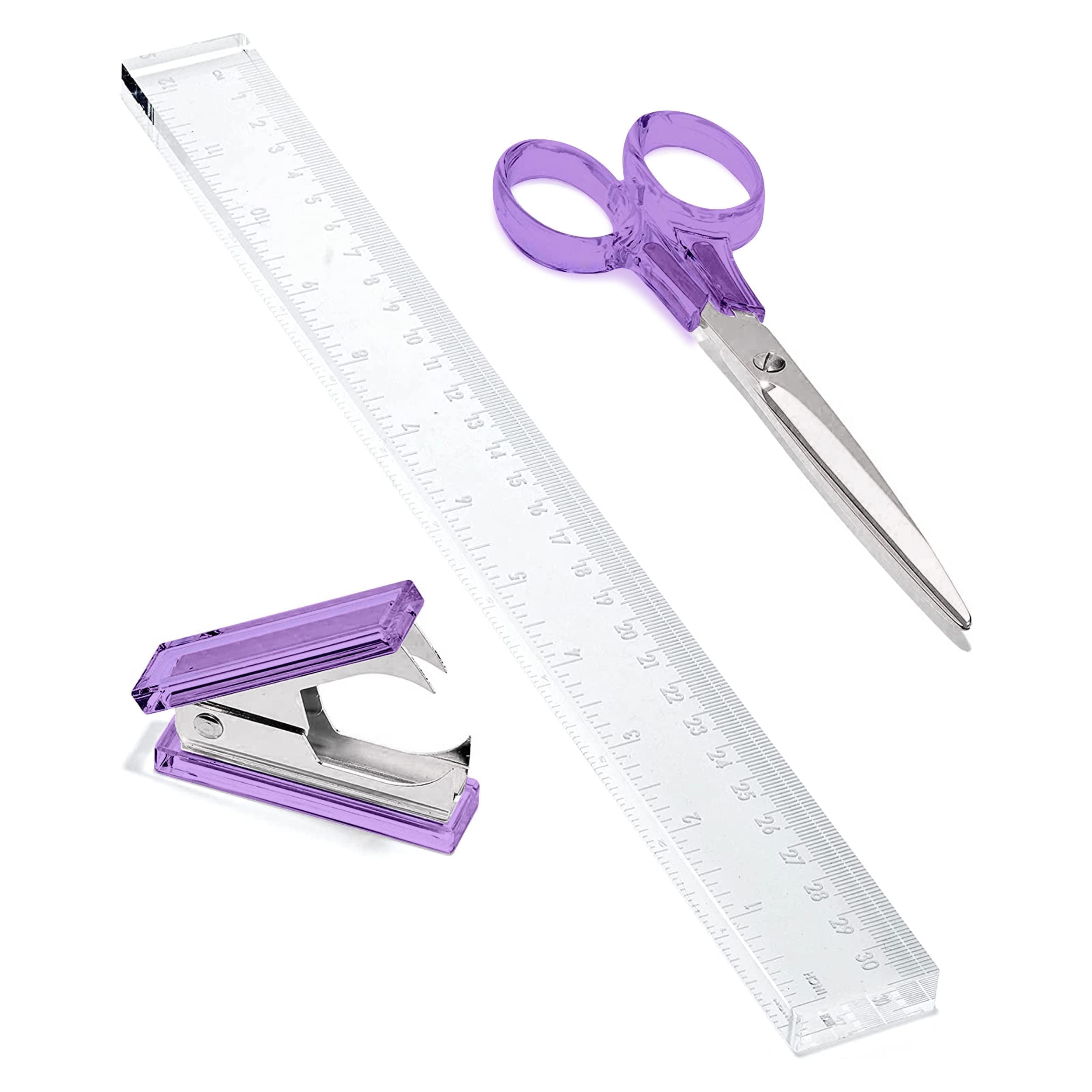 OfficeGoods Acrylic Desk Set with Ruler Scissor and Staple Remover ...