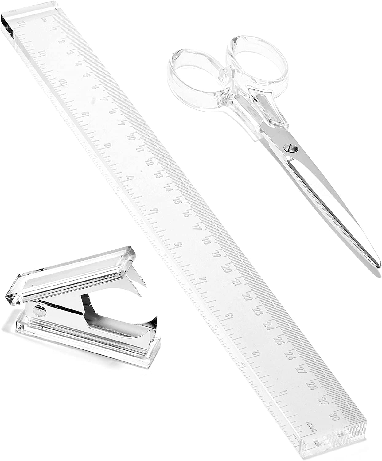 OfficeGoods Acrylic Desk Set with Ruler Scissor and Staple Remover ...