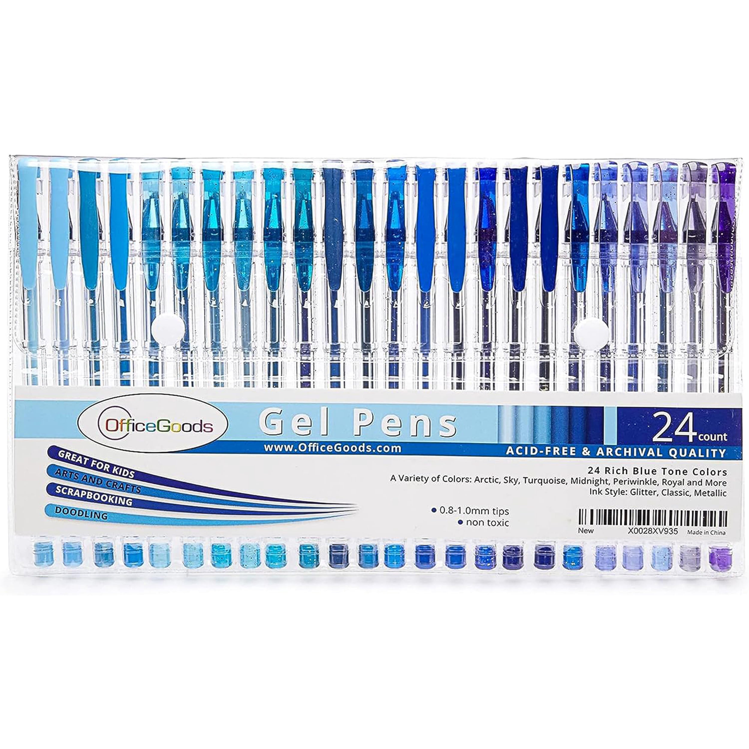 OfficeGoods Gel Pen Set Blue Colored Gel Ink Pens with Refill Pack 24 ...