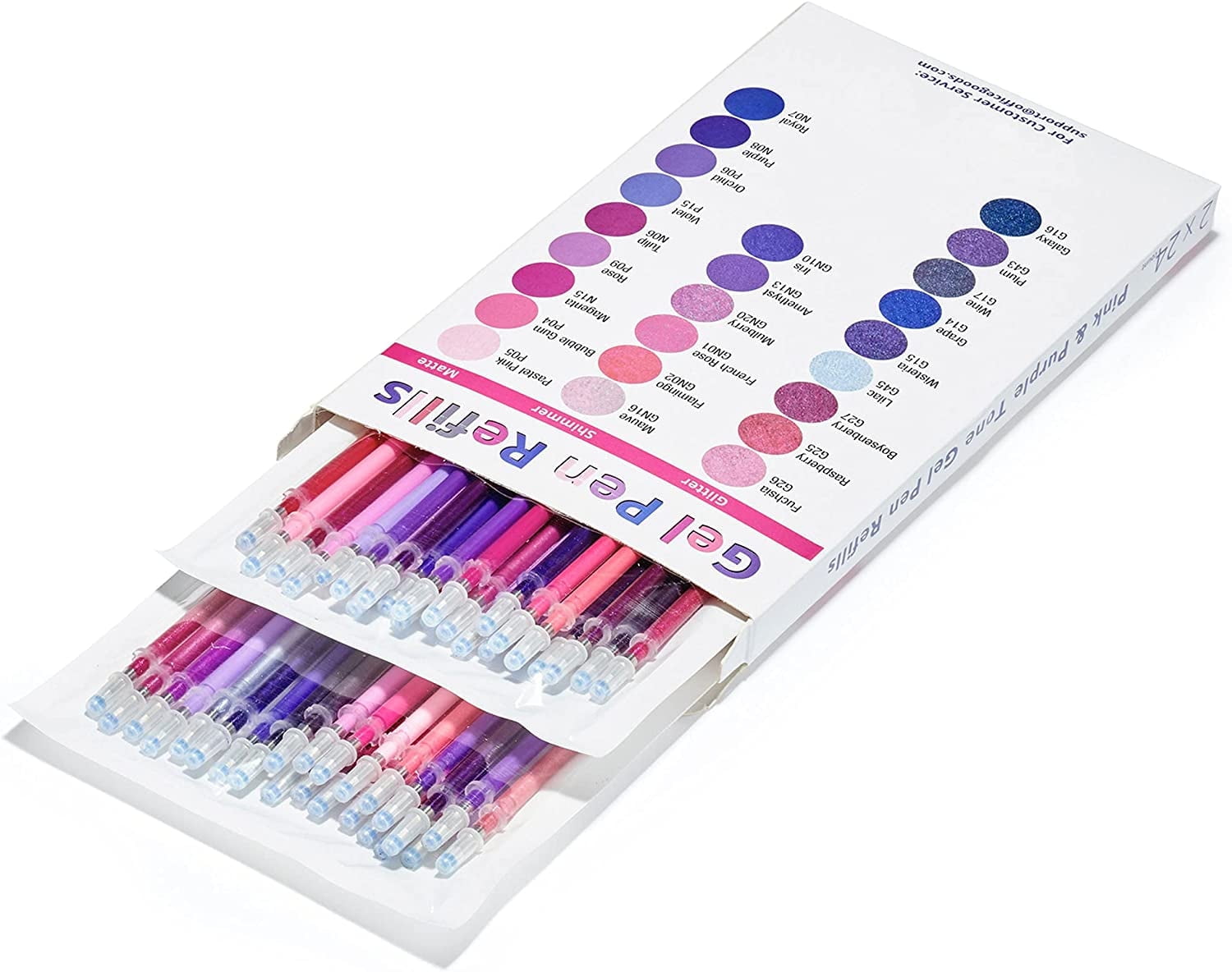 OfficeGoods Gel Pen Refills 24 Pink and Purple Ink Pen Cartridges in ...