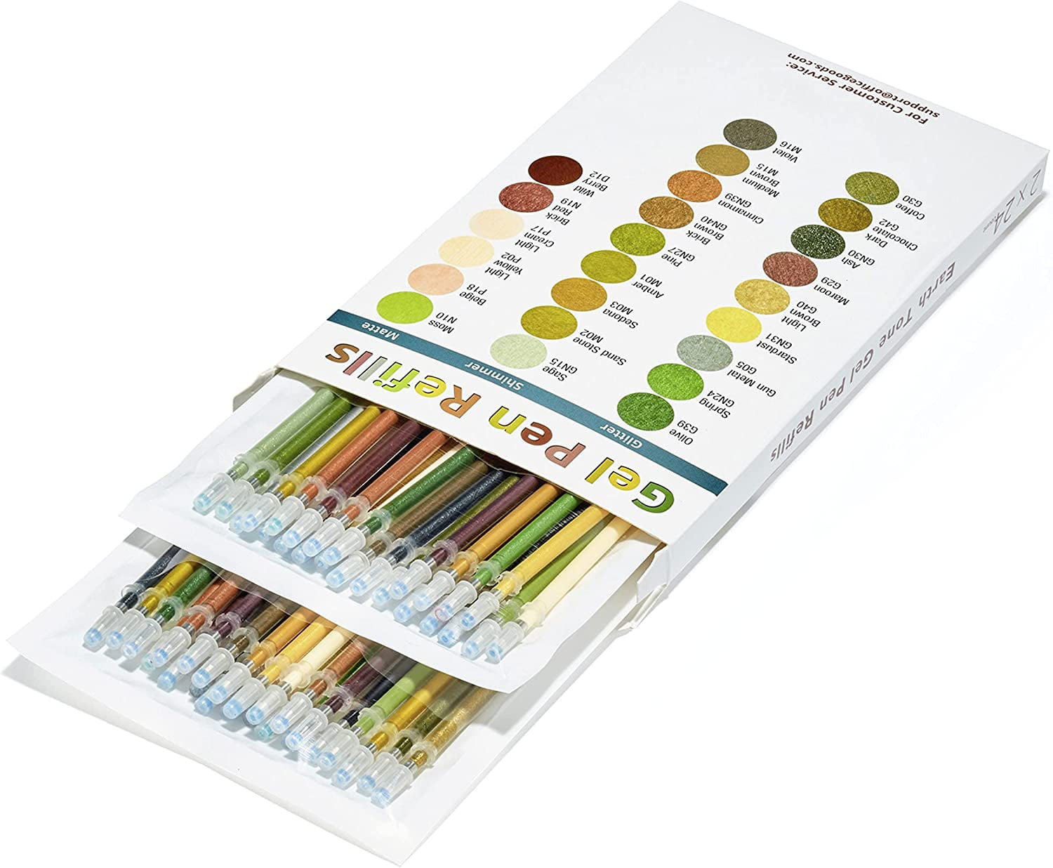 OfficeGoods Gel Pen Refills 24 Earth Tone Ink Pen Cartridges in Glitter ...