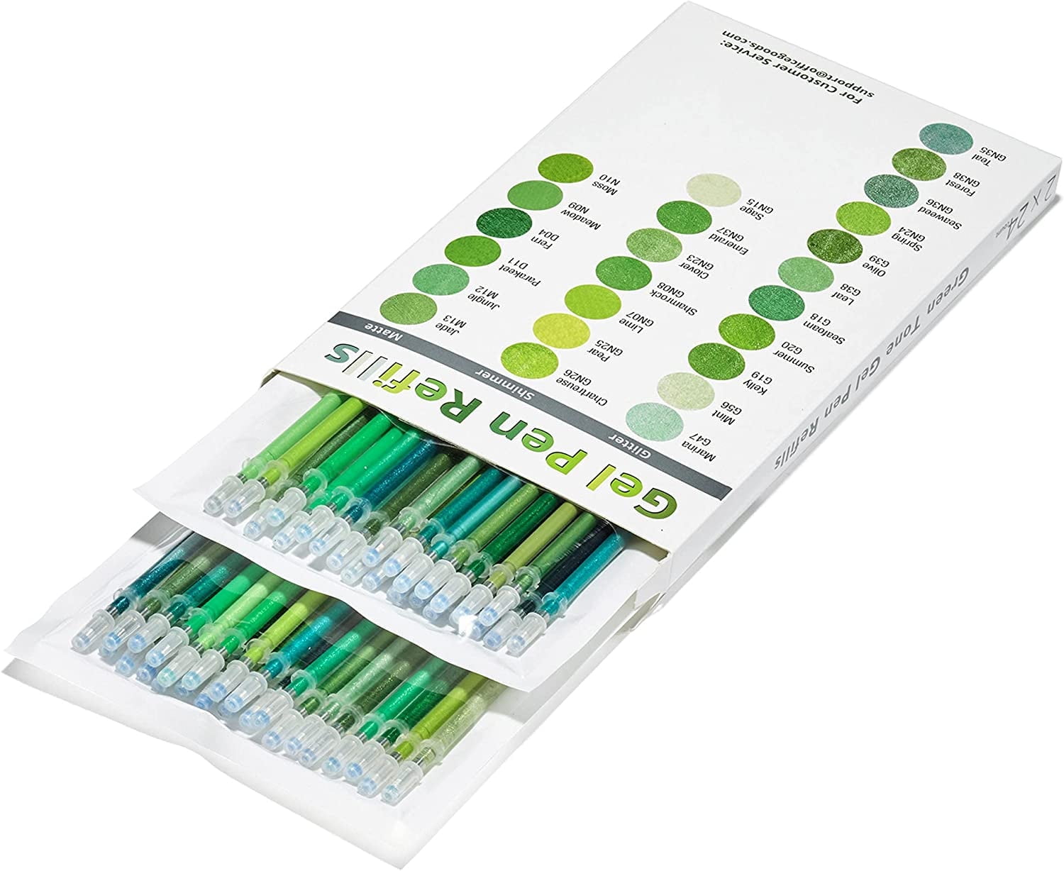 OfficeGoods Gel Pen Refills 24 Green Ink Pen Cartridges in Glitter ...