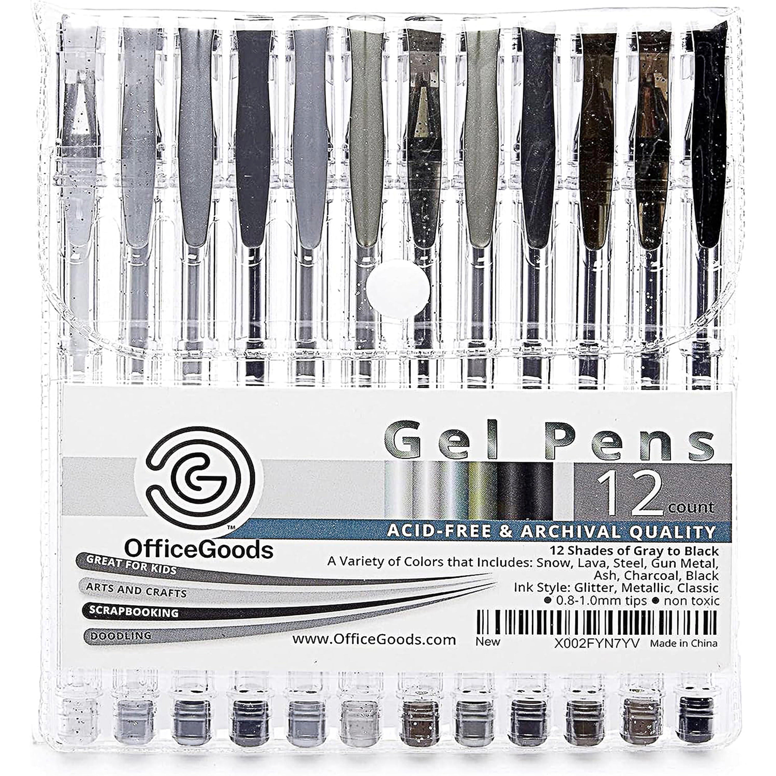 OfficeGoods Gel Pen Set Gray and Black Colored Gel Ink Pens with Refill ...
