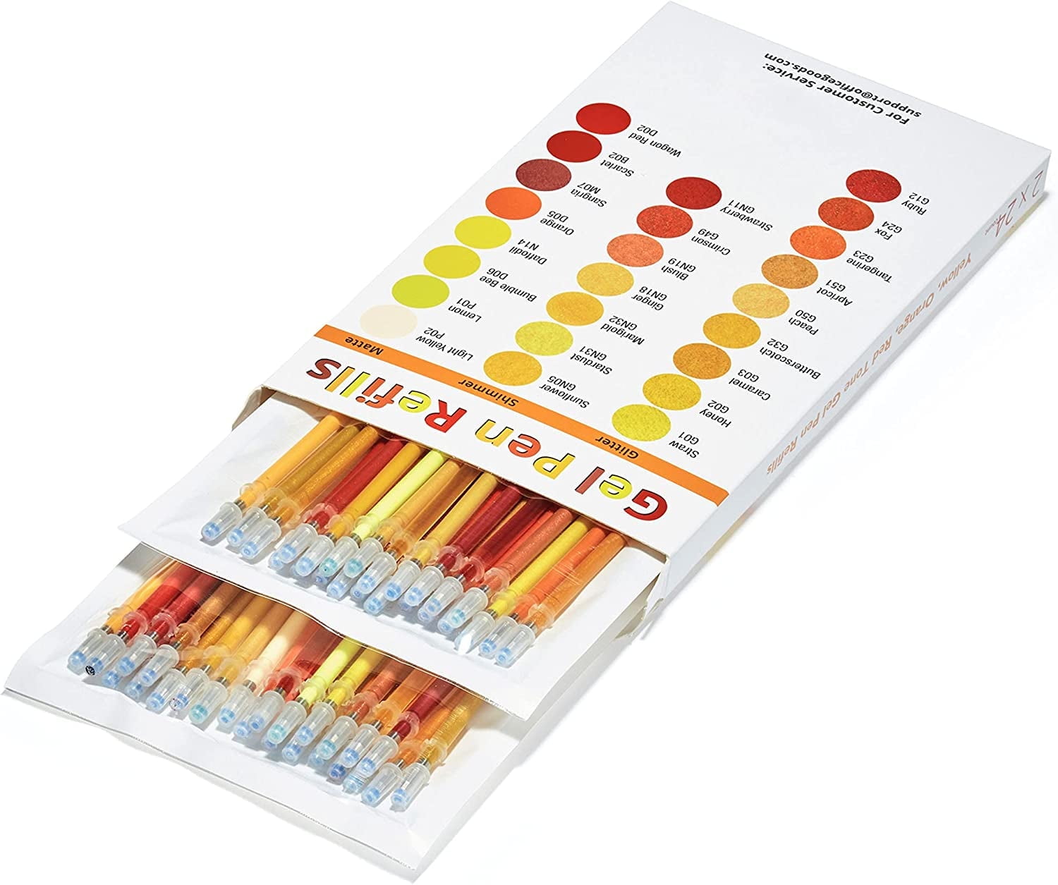 OfficeGoods Gel Pen Refills 24 Red Orange Yellow Ink Pen Cartridges in ...