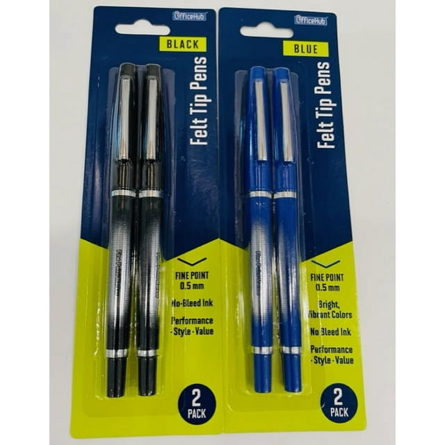 OfficeHub Optimus Fine Point Felt Tip Pens, 0.5mm, 2 Black & 2 Blue, No ...