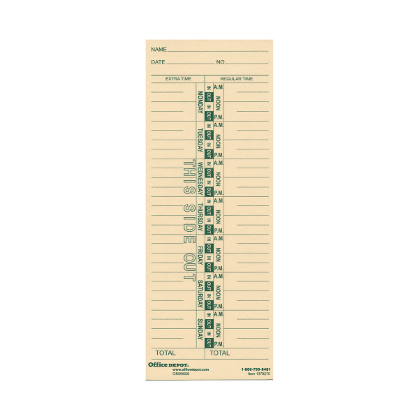 OfficeMax 1-Sided Weekly Time Cards with Named Days, 3 3/8" x 9", Pack ...