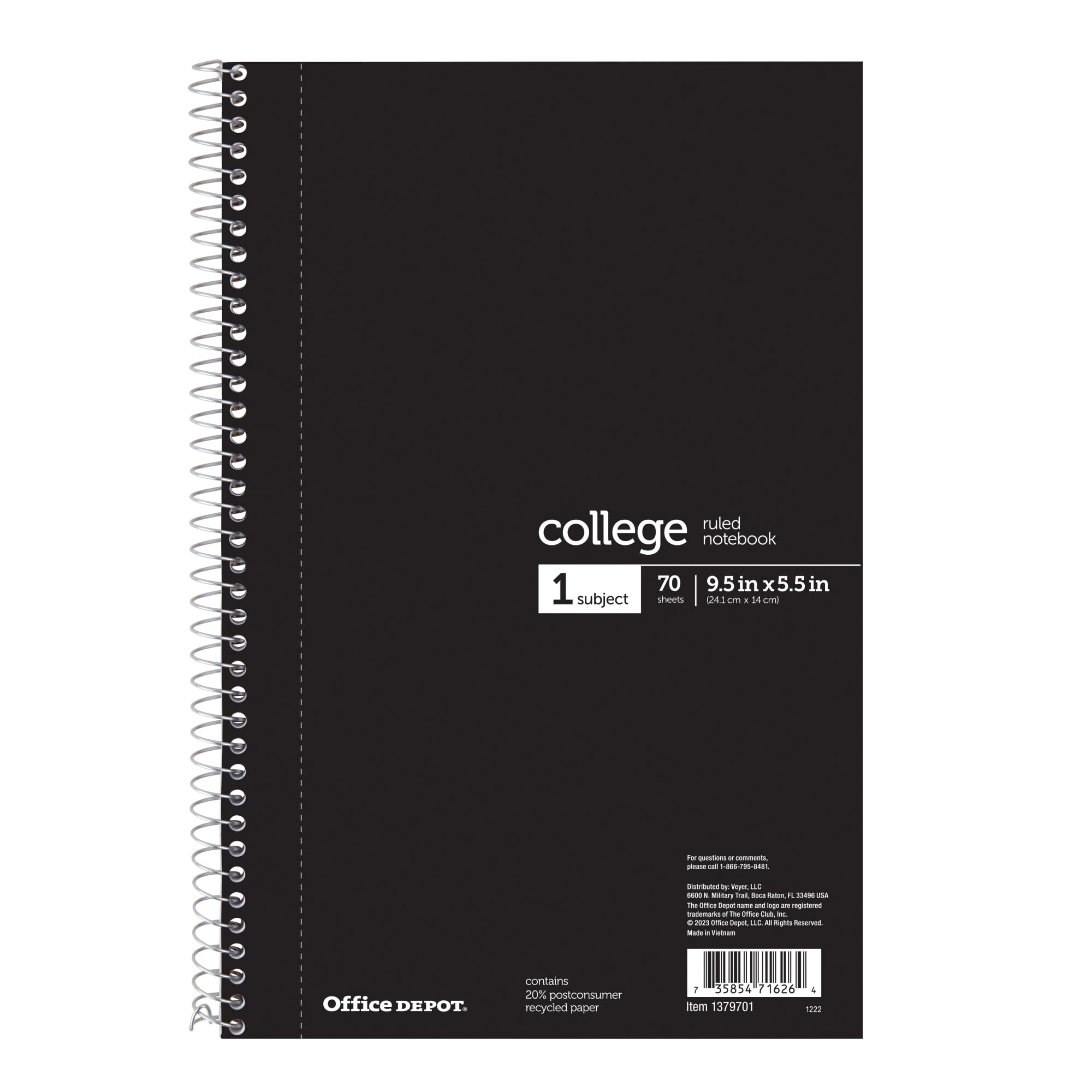 OfficeMax 1 Subject Notebook, 6" x 9 1/2", College Rule, Black Cover ...