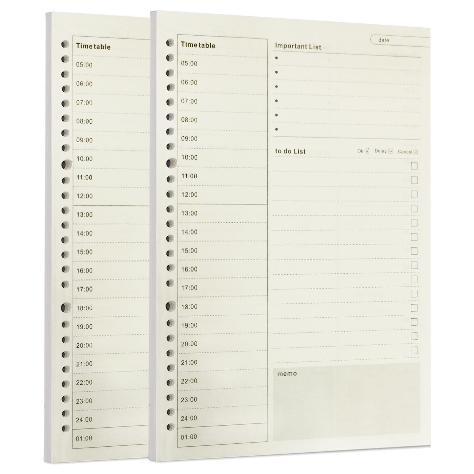 OfficeZen 2 Pack B5 120 Sheets/240 Pages Time Plan Loose Leaf Punched ...
