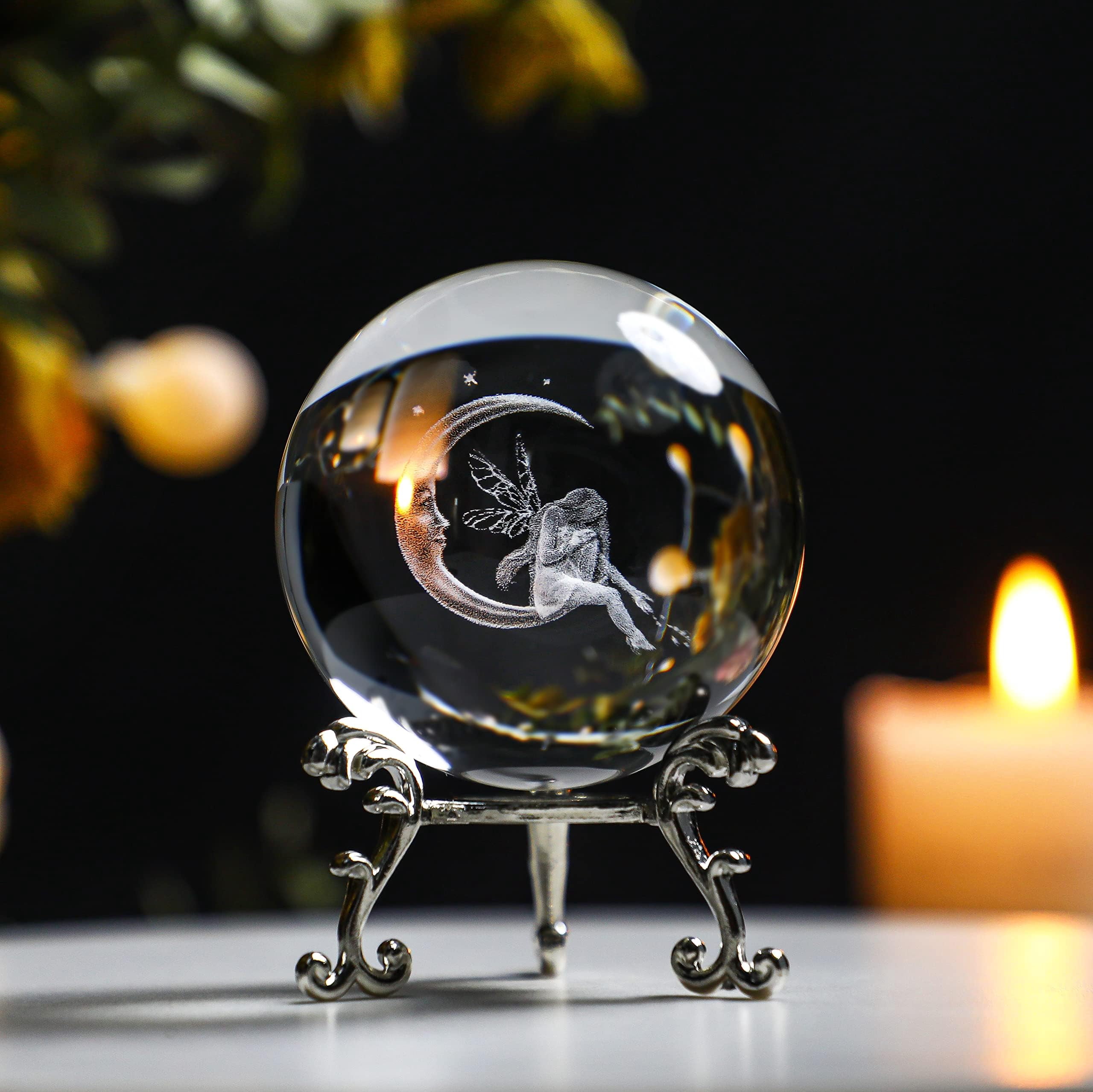 OfficeZen 3D Laser Engraved Crystal Fairy & Moon Ball Figurine 3D ...