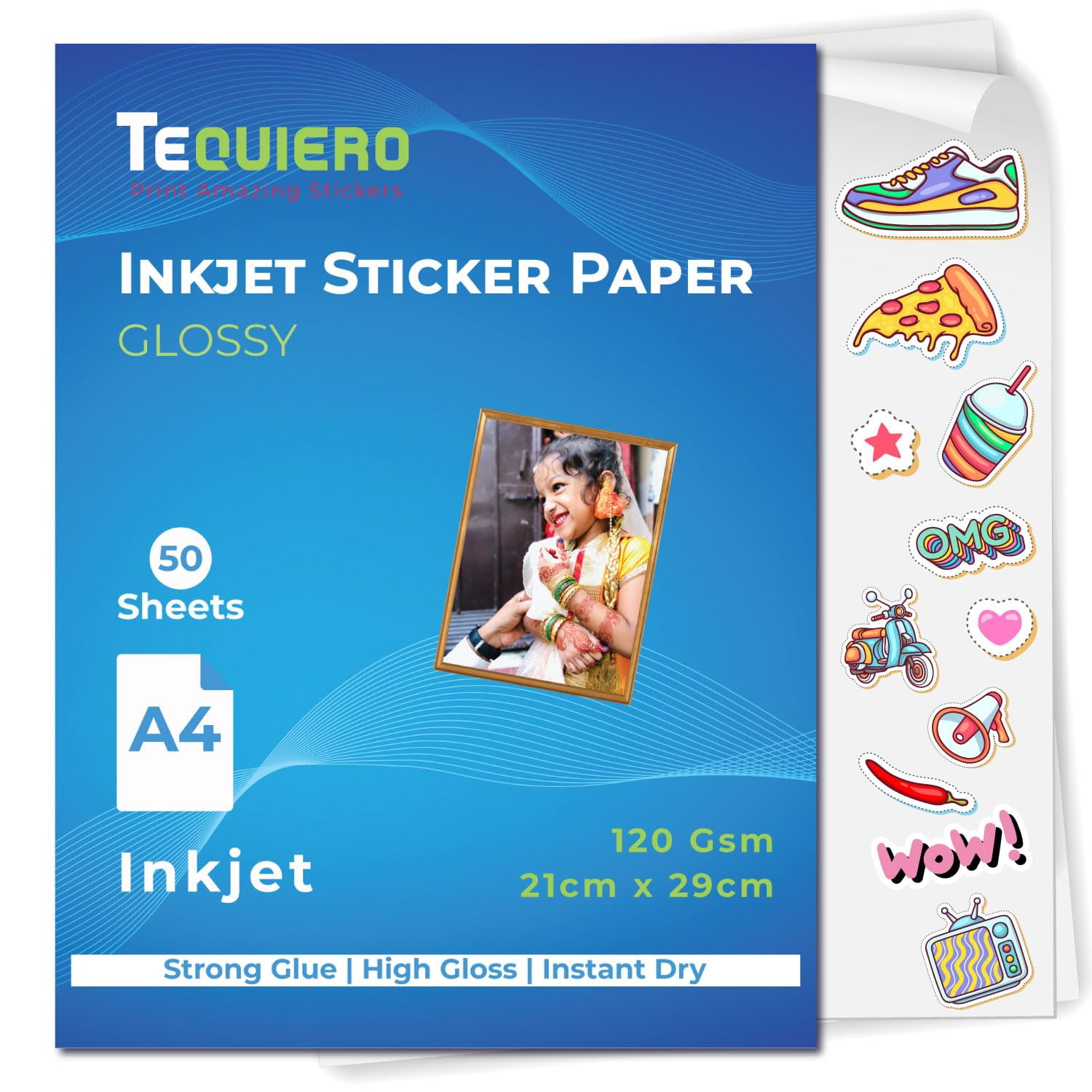 OfficeZen 50 Glossy Inkjet Sticker Photo Paper a4 Size Self Adhesive ...