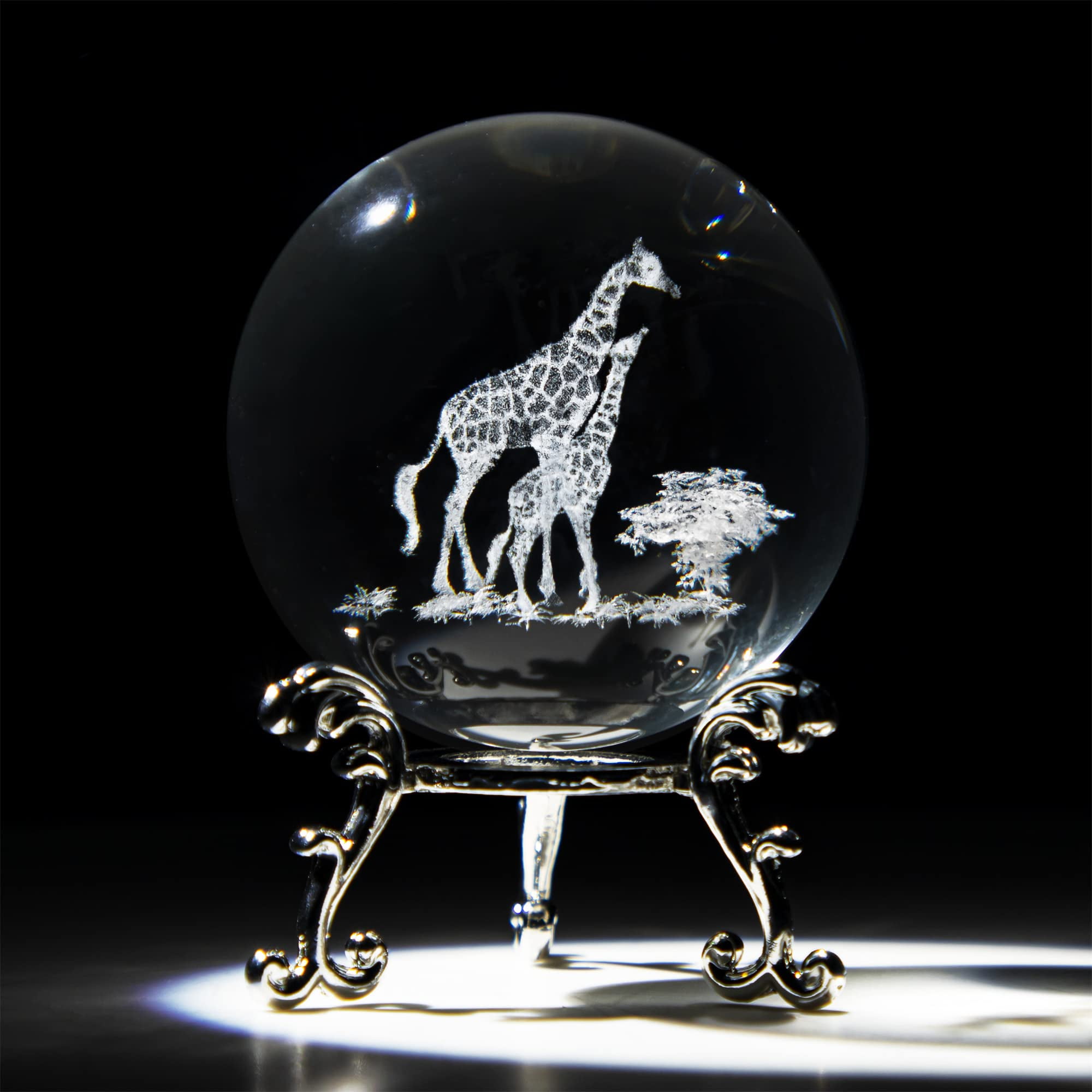 OfficeZen 60mm 3D Laser Engraved Mom and Baby Giraffes Crystal Ball ...